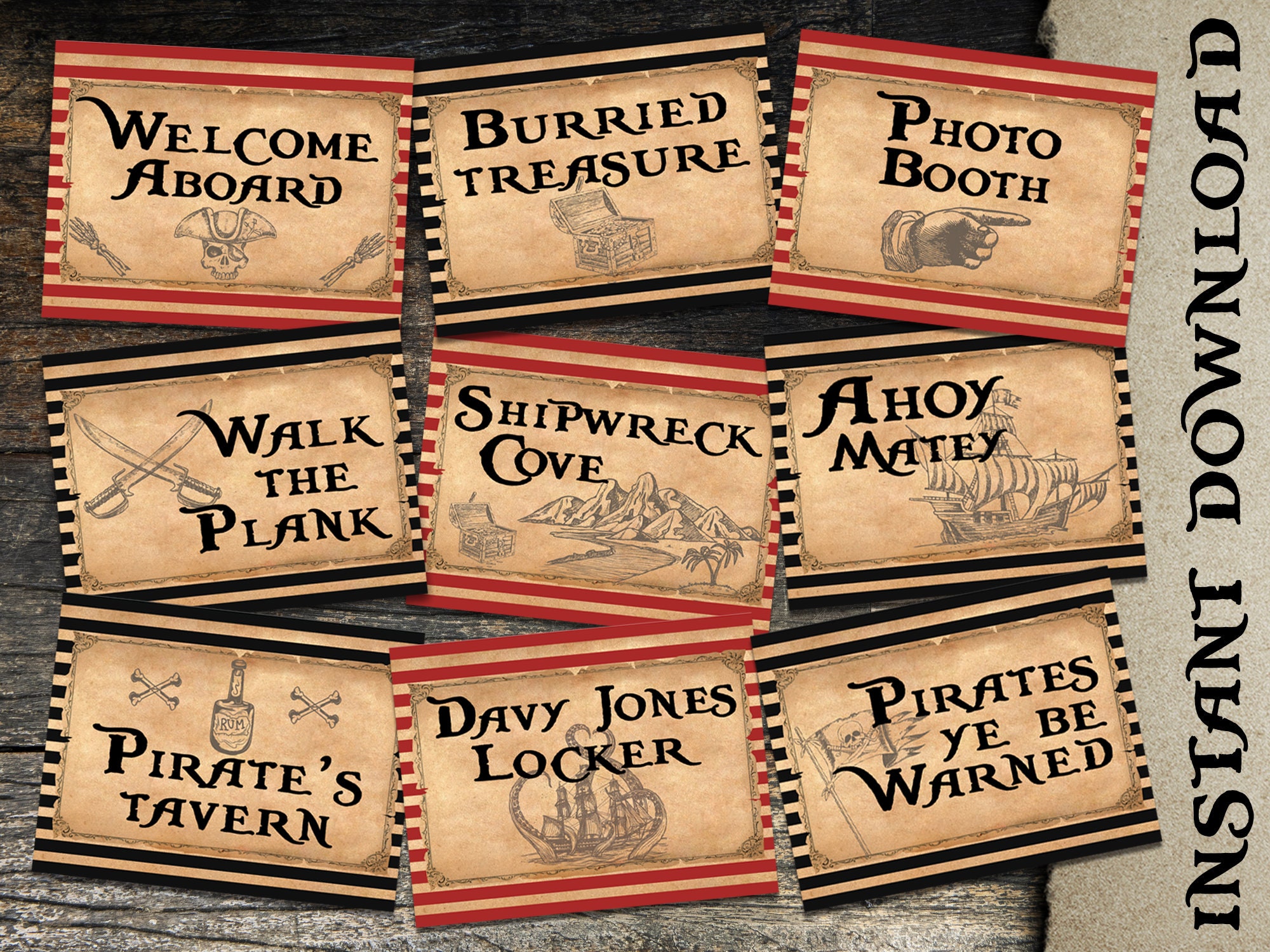 Pirate Birthday Party Signs, INSTANT DOWNLOAD, Pirate Birthday Party ...