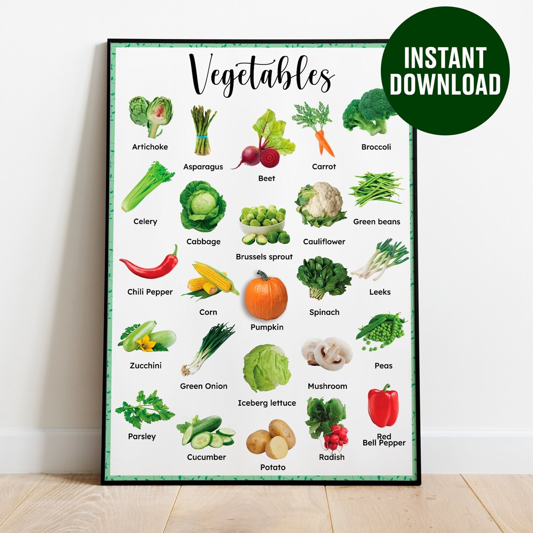 Vegetables Poster, INSTANT DOWNLOAD Montessori Poster, Printable ...
