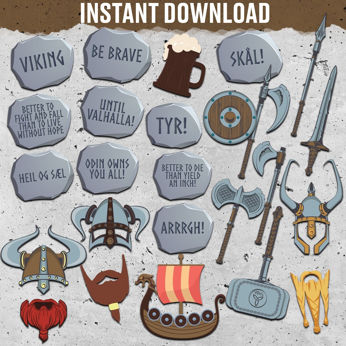 VIKING Photo Booth Props, INSTANT DOWNLOAD, Printable Fun Photo Booth ...