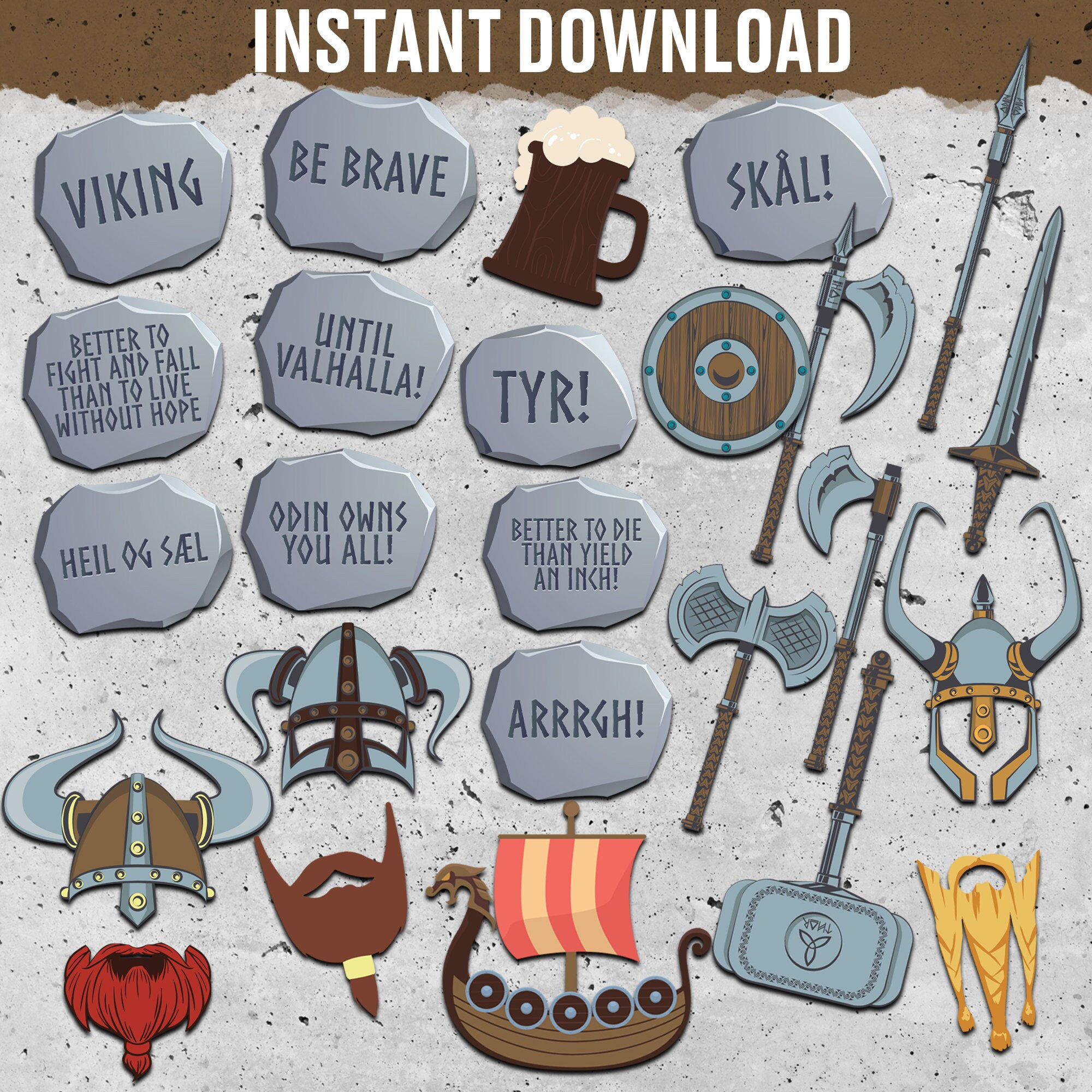 VIKING Photo Booth Props, INSTANT DOWNLOAD, Printable Fun Photo Booth ...