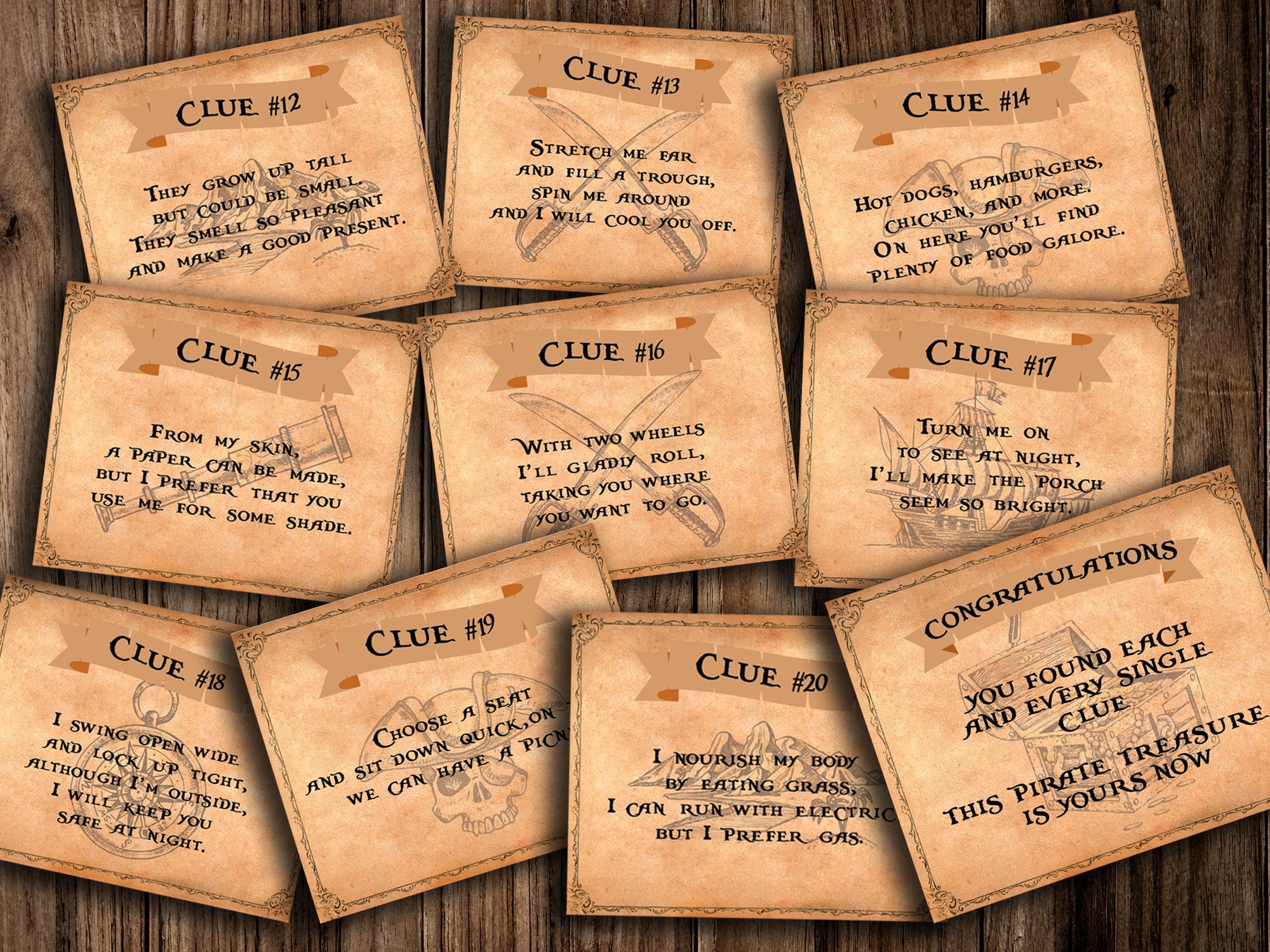 Printable Treasure Hunt Map and Clues, Scavenger Hunt, Birthday ...