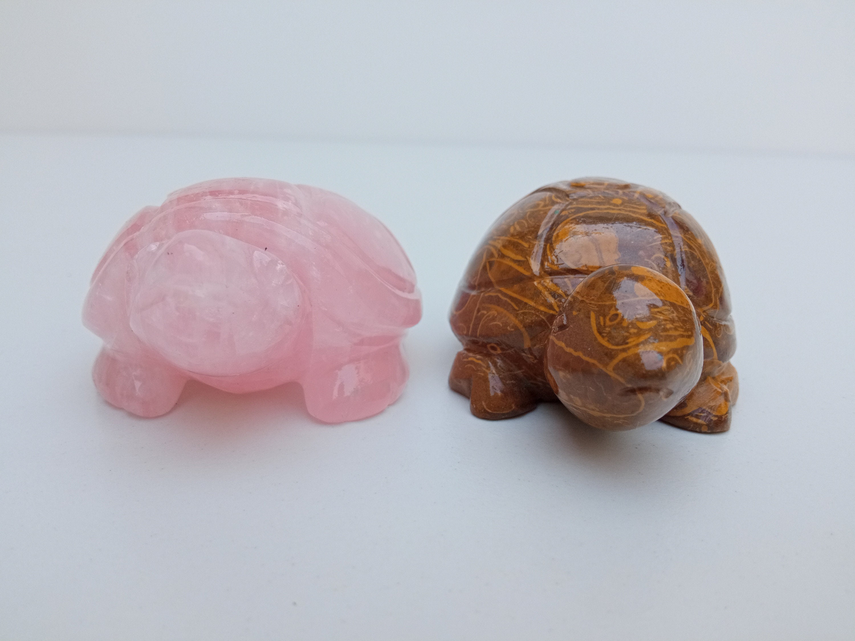 Pack of 2 Hand Carved Rose Quartz Stone Tortoise, Tortoise Carving ...