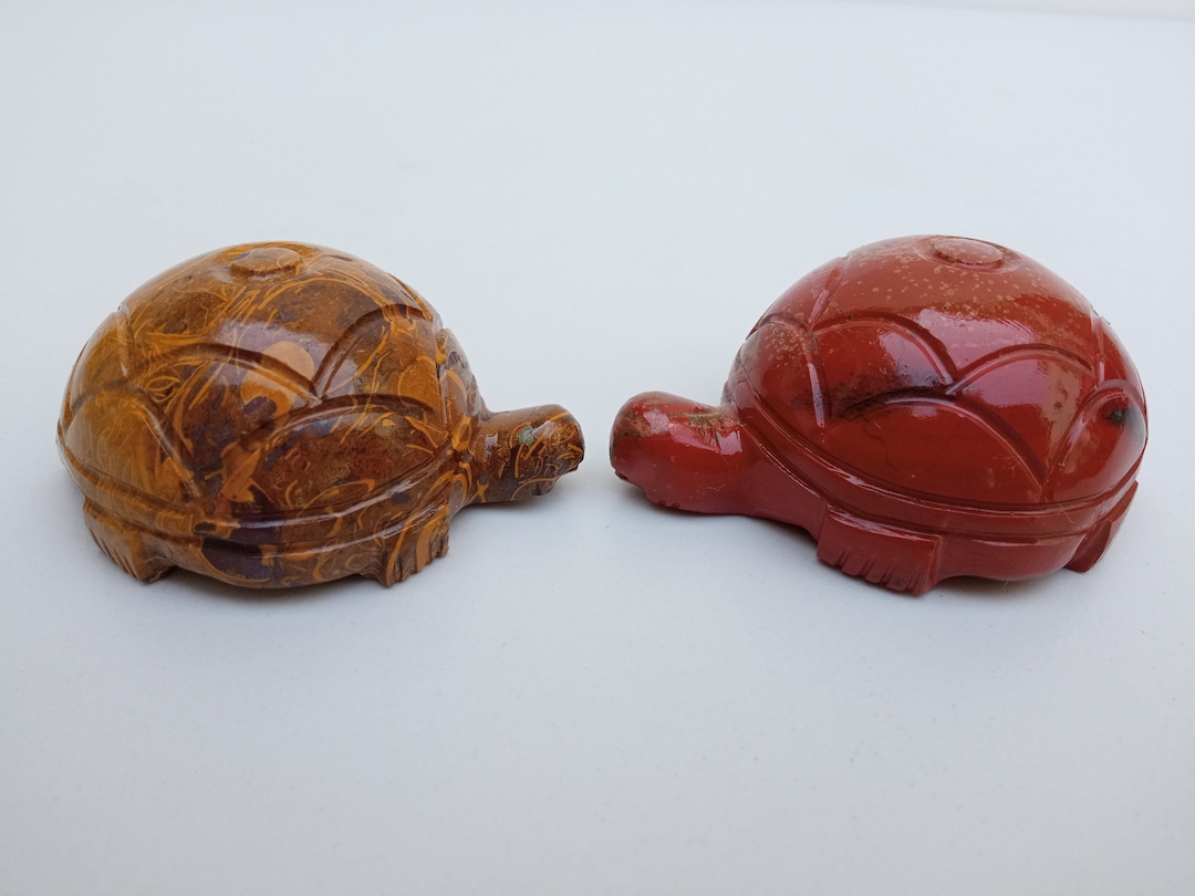Pair of 2 Hand Carved Red Jasper Stone Tortoise, Tortoise Carving ...