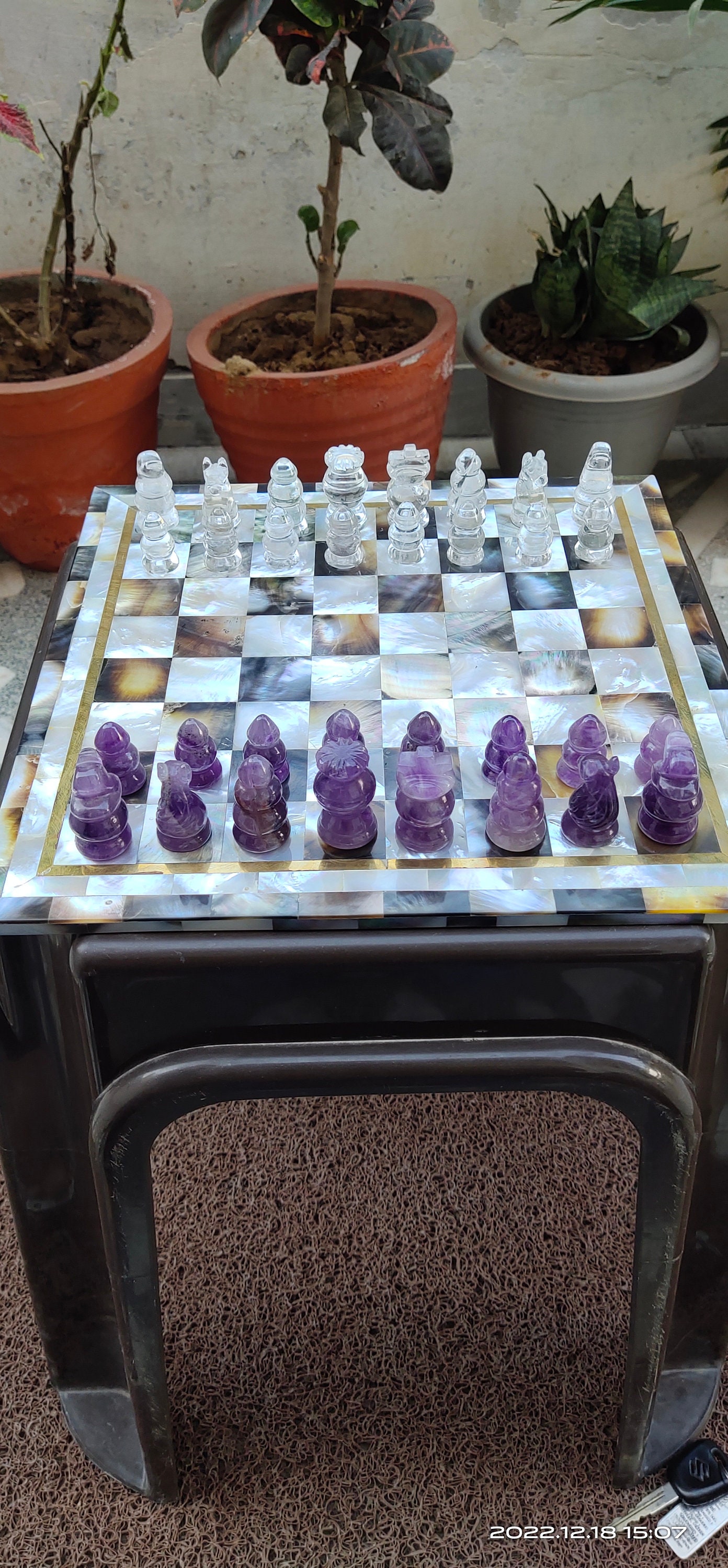 Hand Carved Chess Set ,crystal Chess, Gem Stone Chess Set, Mother of ...