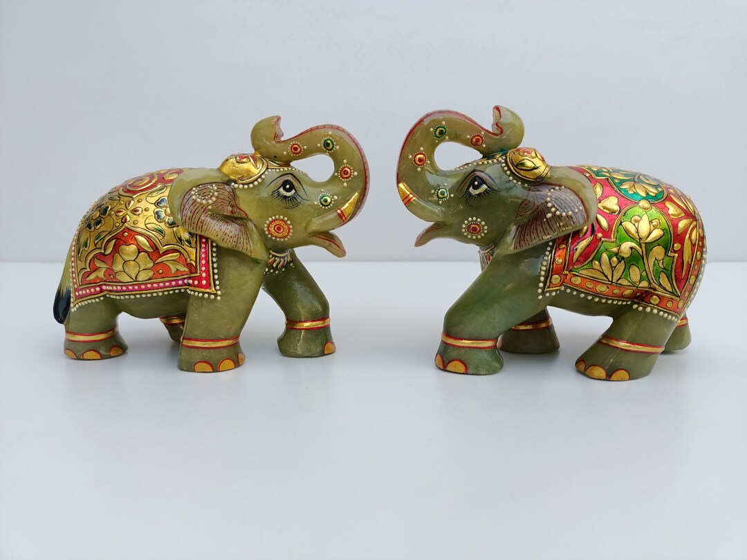 Rair Find Green Aventurinejade Elephant Pair, Handmade Elephant Statue ...