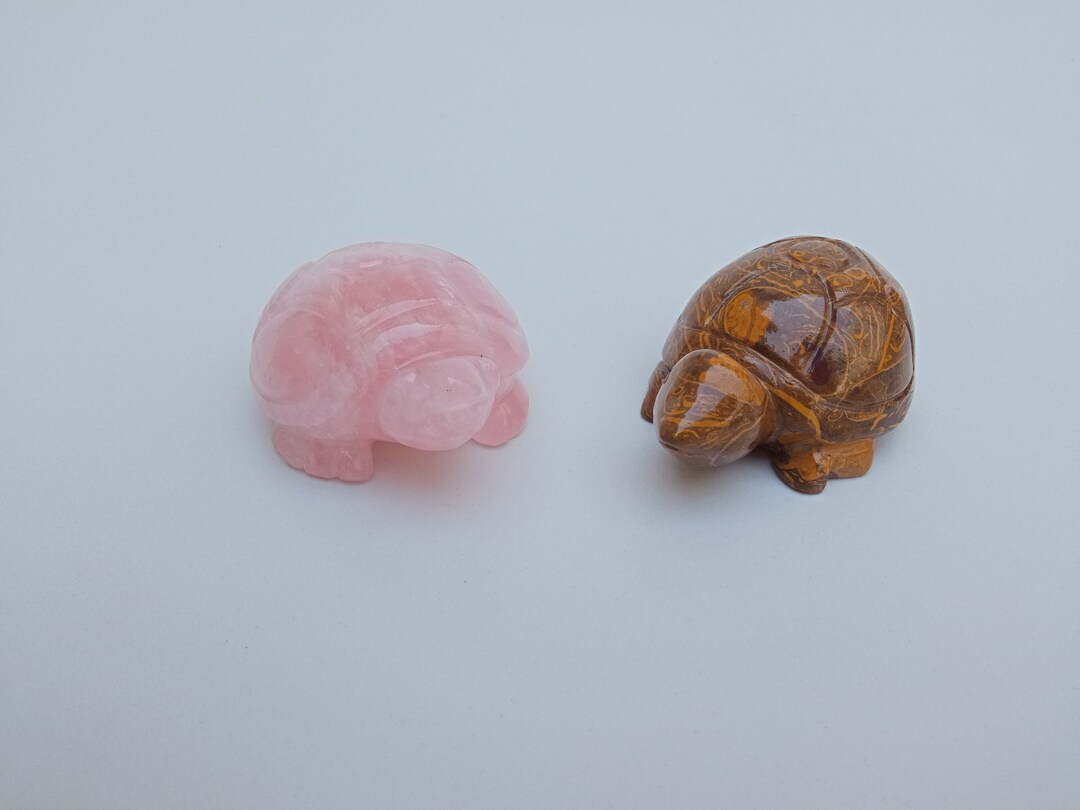 Pack of 2 Hand Carved Rose Quartz Stone Tortoise, Tortoise Carving ...