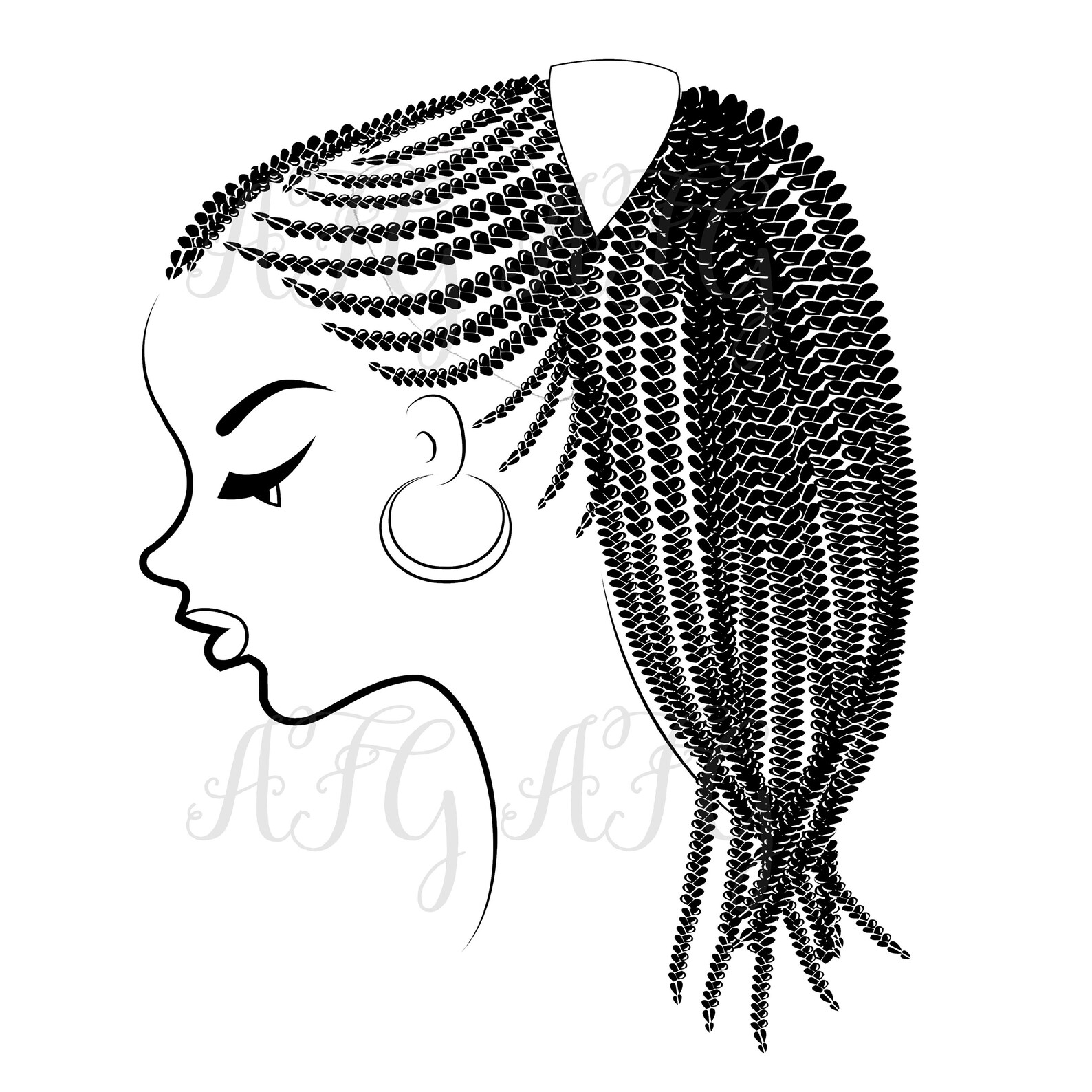 Woman With Braids Clipart, Png, Instant Download, Profile, Pretty Black ...