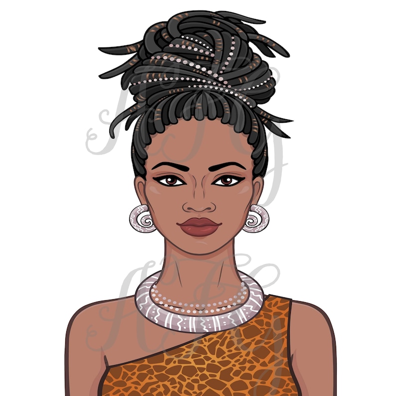 Black Woman Clipart, Braids, Leopard Print, Locks, Instant Download ...