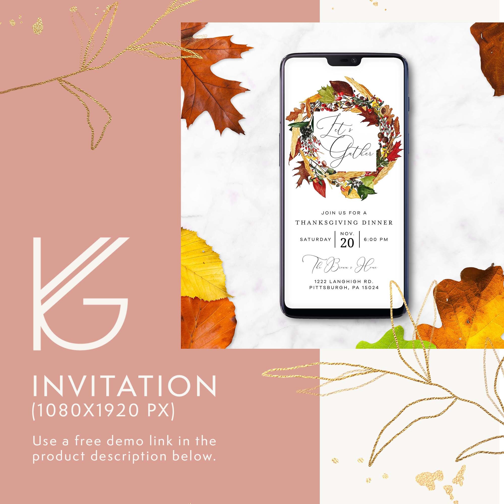EDITABLE Digital Thanksgiving Invitation, Autumn Thanksgiving ...