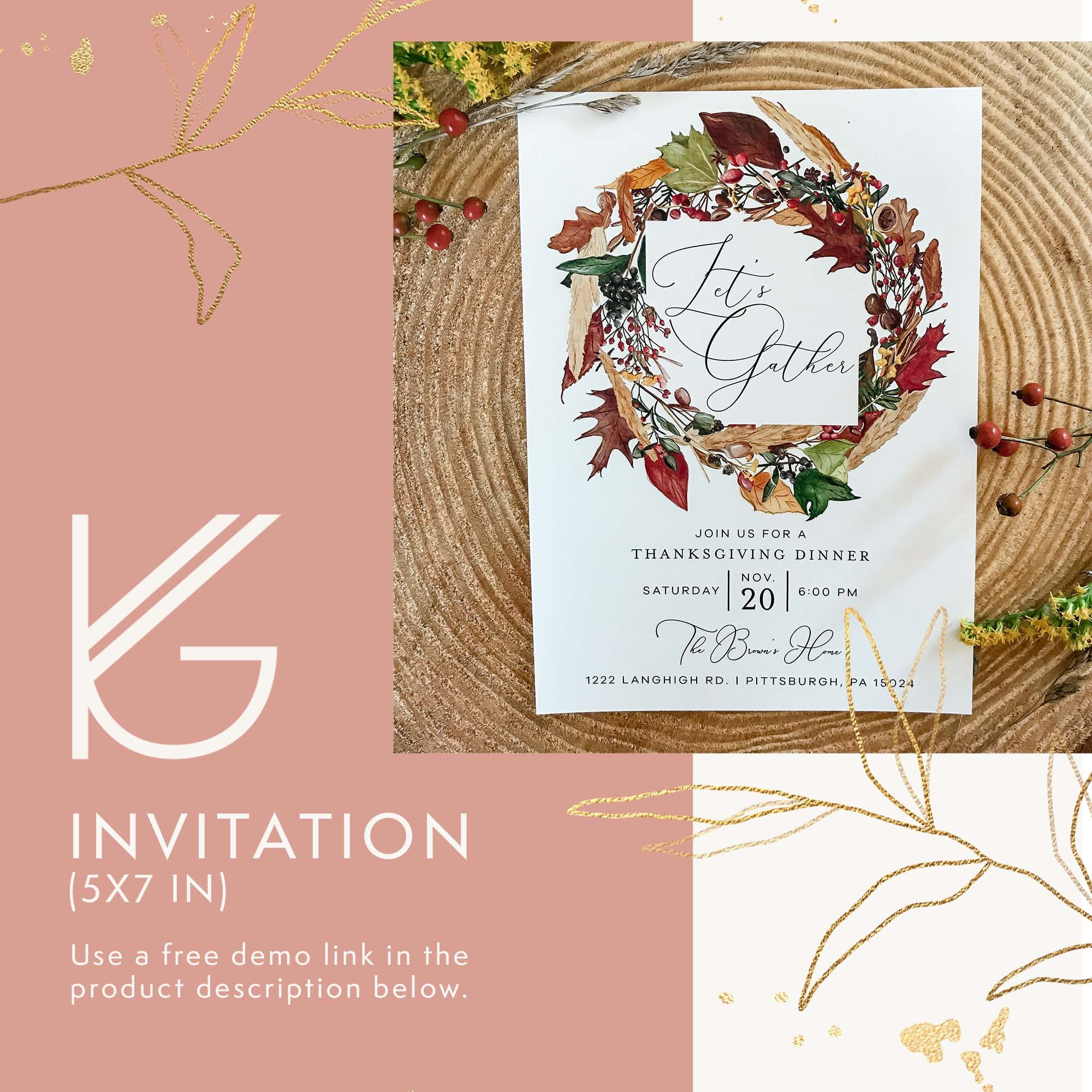 EDITABLE Thanksgiving Invitation, Autumn Thanksgiving Invitation ...