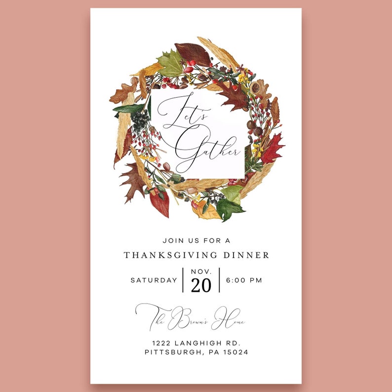 EDITABLE Digital Thanksgiving Invitation, Autumn Thanksgiving ...