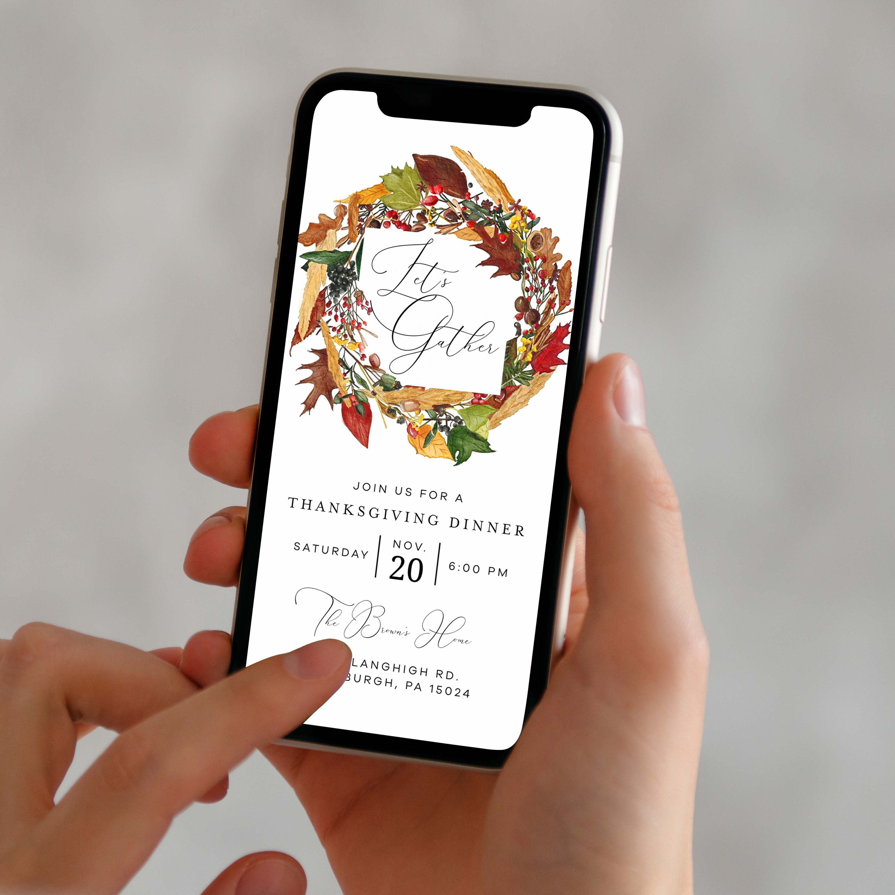 EDITABLE Digital Thanksgiving Invitation, Autumn Thanksgiving ...