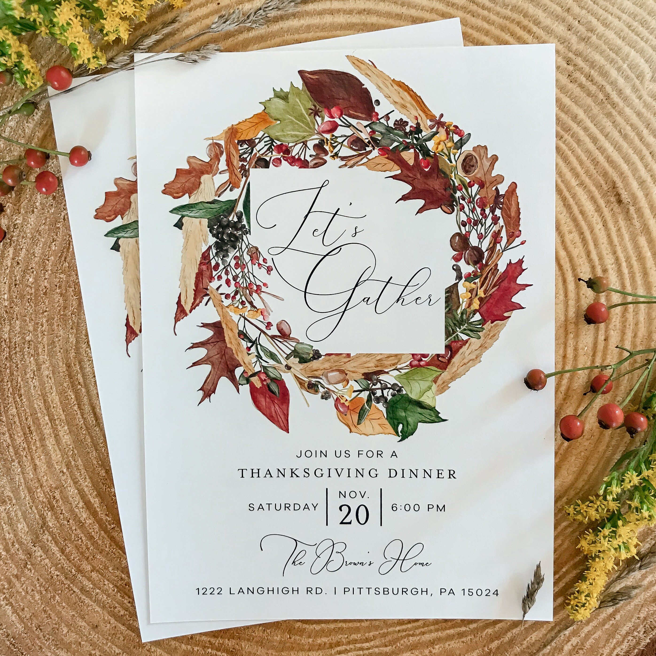 EDITABLE Thanksgiving Invitation, Autumn Thanksgiving Invitation ...