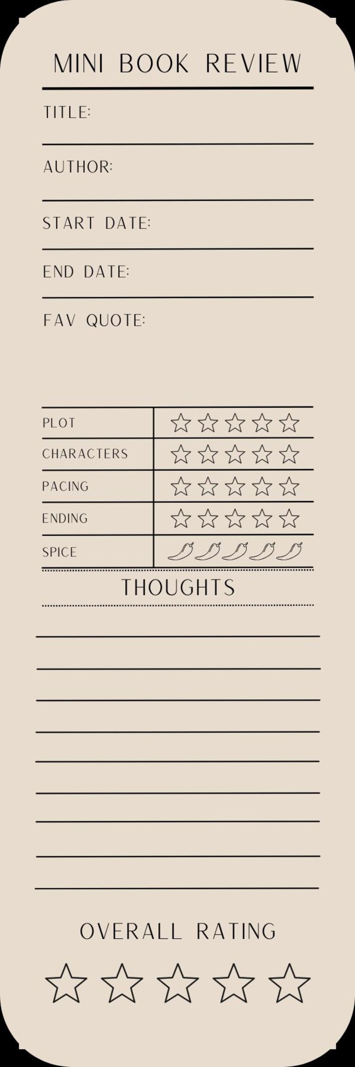 Mini Book Review Bookmark | Book Tracker - Etsy