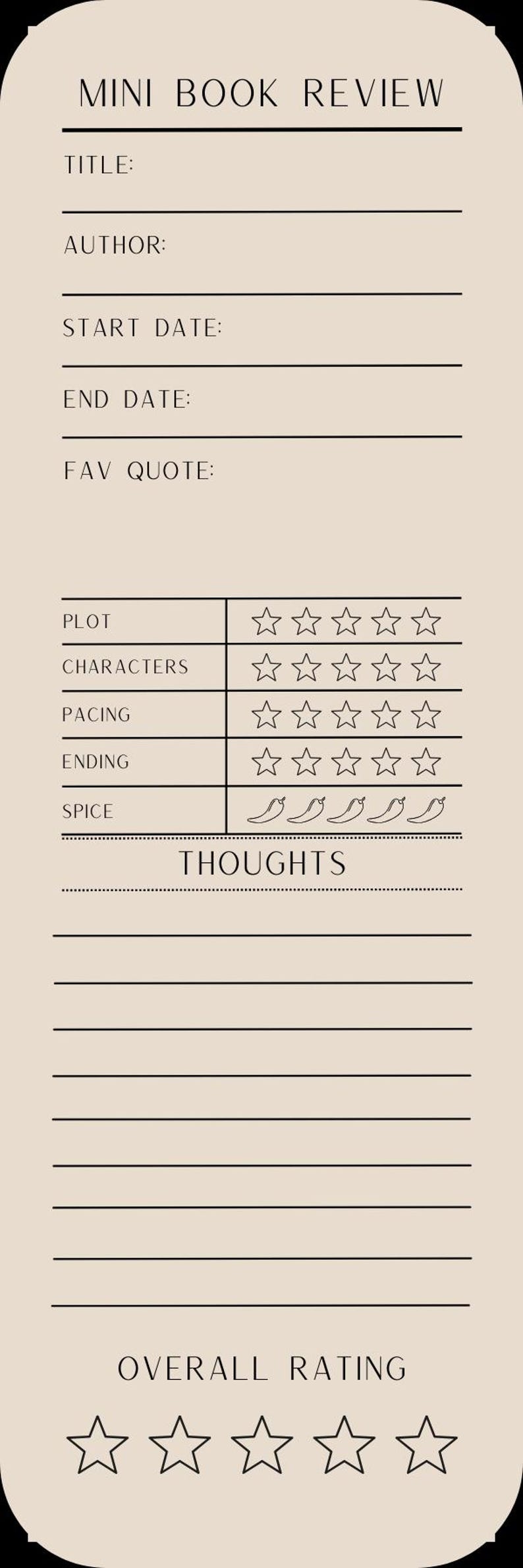 Mini Book Review Bookmark | Book Tracker - Etsy