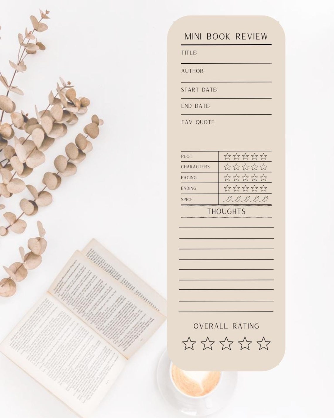 Mini Book Review Bookmark | Book Tracker - Etsy