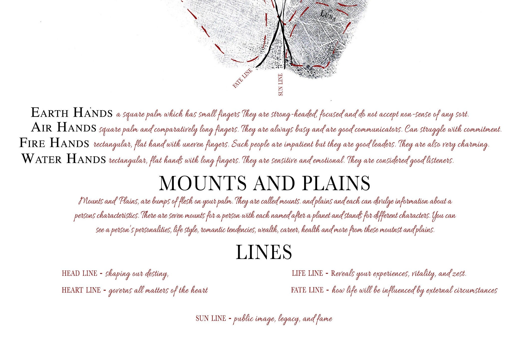 Palmistry Art Print, Fortune Telling Hand Chart - Etsy