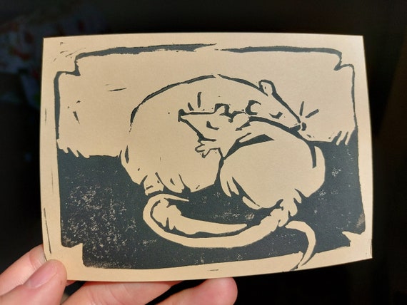 Rat Cuddles Pet Rat Linoleum Block Print Custom Rat Print - Etsy
