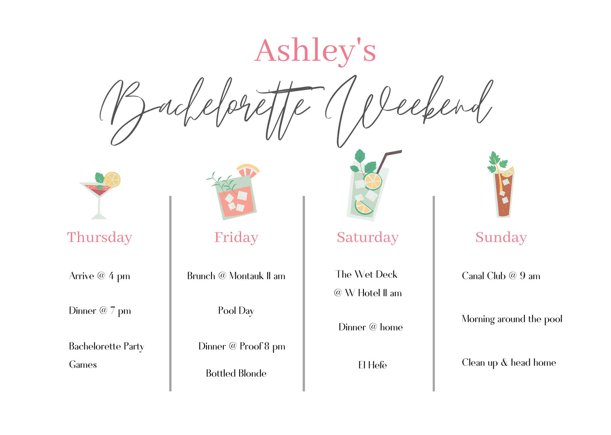 Bach Party Itinerary Template Bach Party Itinerary Template
