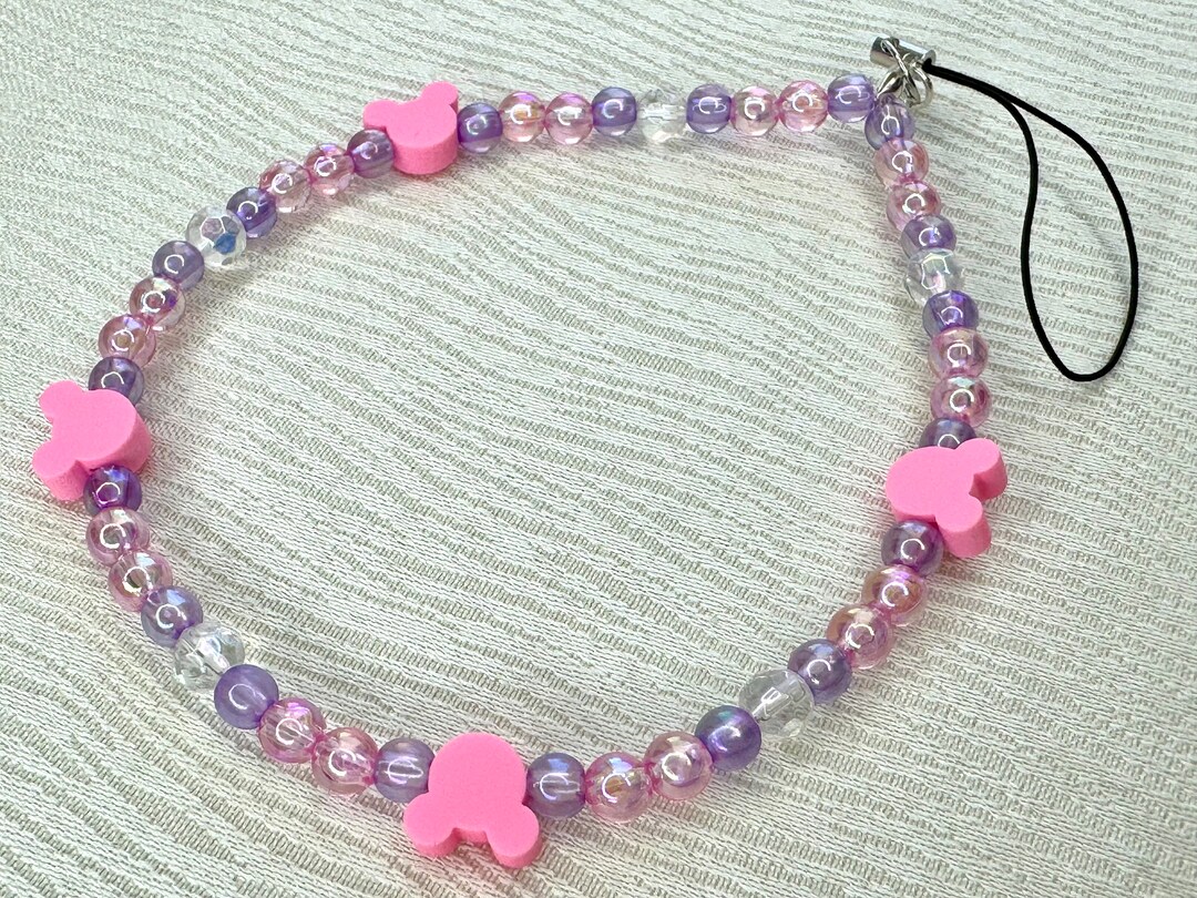 Pink and Purple Disney Mickey Mouse Phone Charm, Phone Wristlet, Disney ...