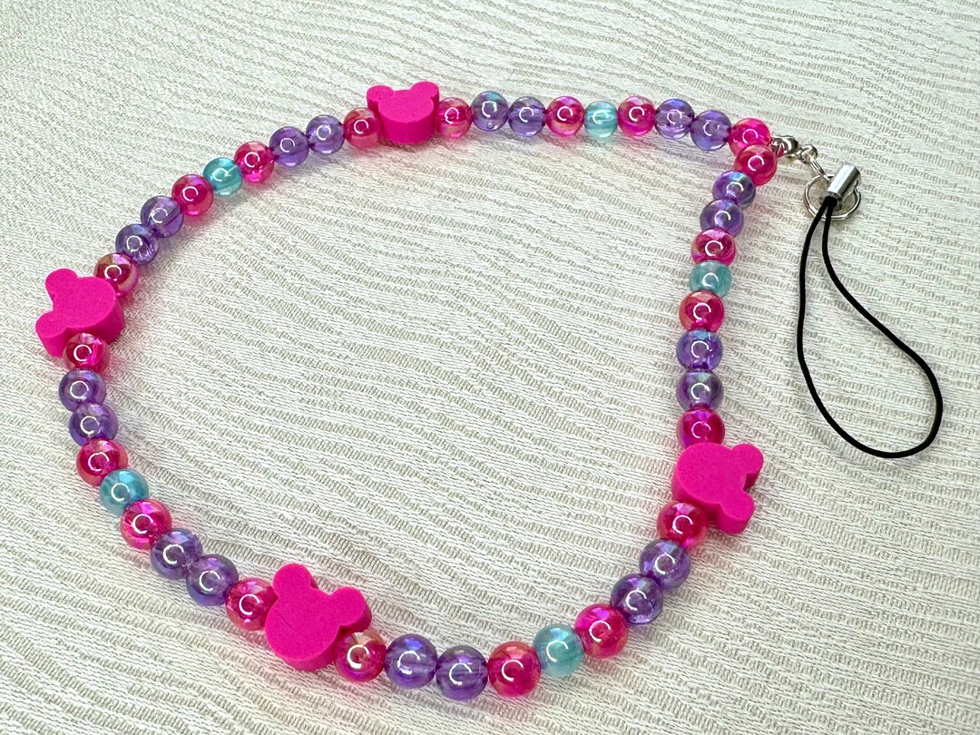 Pink, Purple, and Blue Disney Mickey Mouse Phone Charm, Phone Wristlet ...