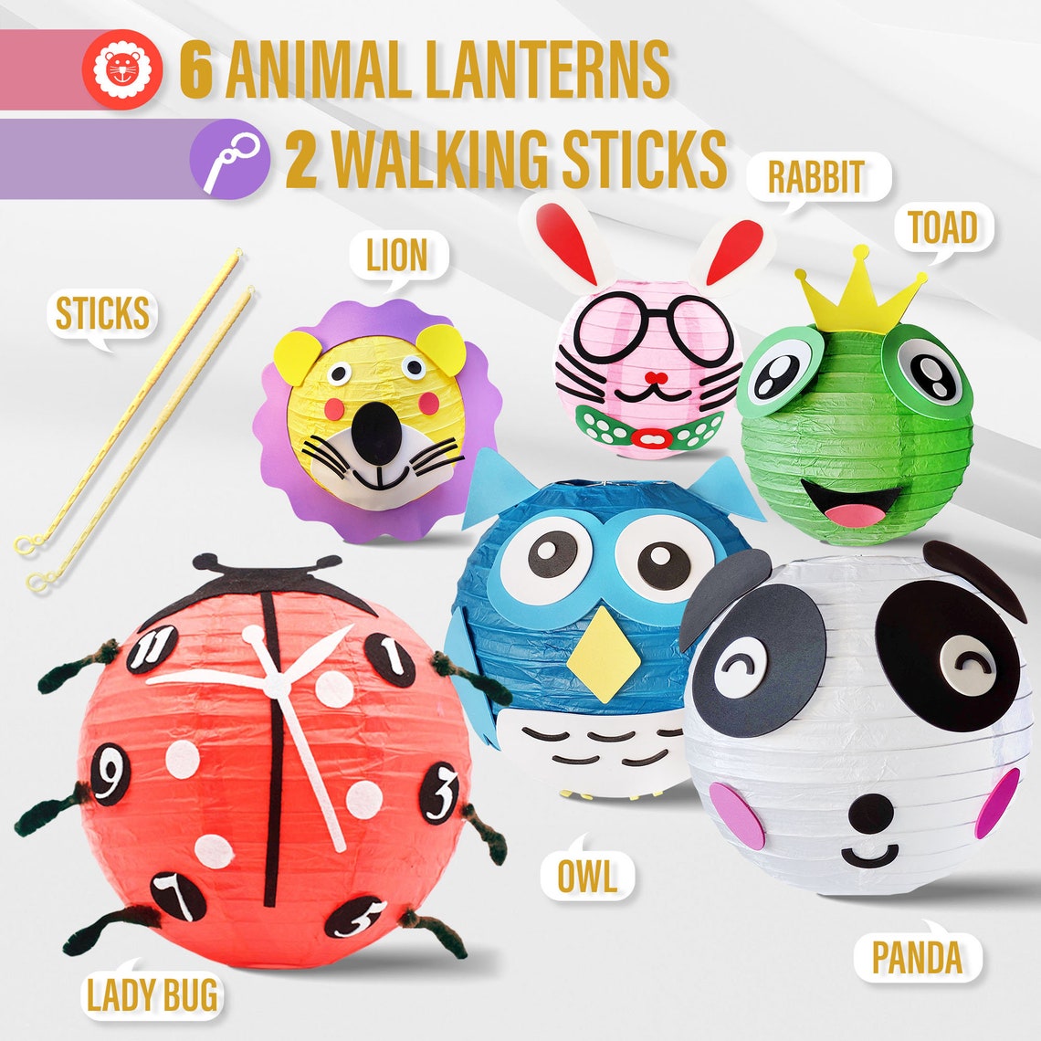 Animal Chinese Paper Lantern Party Decoration and Kit. 6 Colorful ...