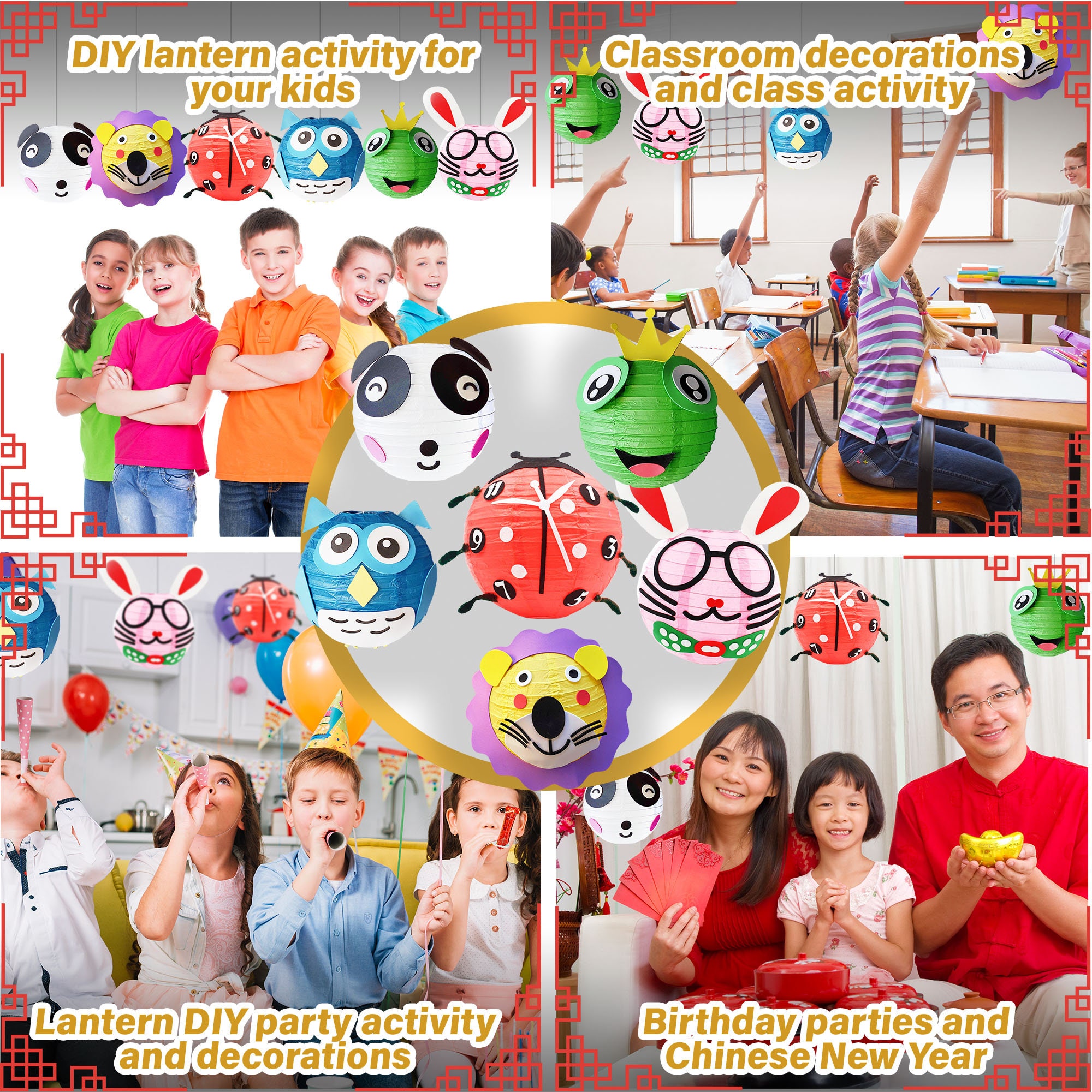 Animal Chinese Paper Lantern Party Decoration and Kit. 6 Colorful ...