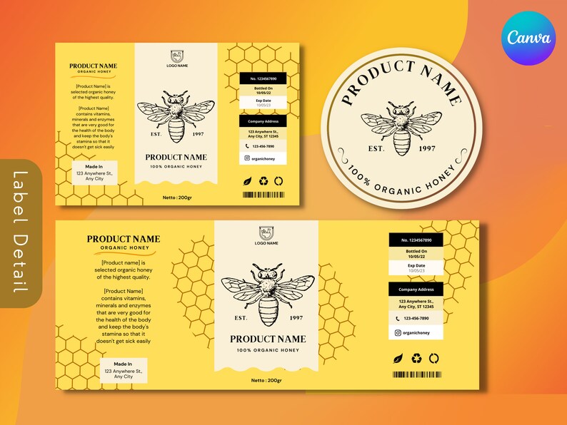Landscape Editable Honey Label, DIY Label Template, DIY Label Sticker ...
