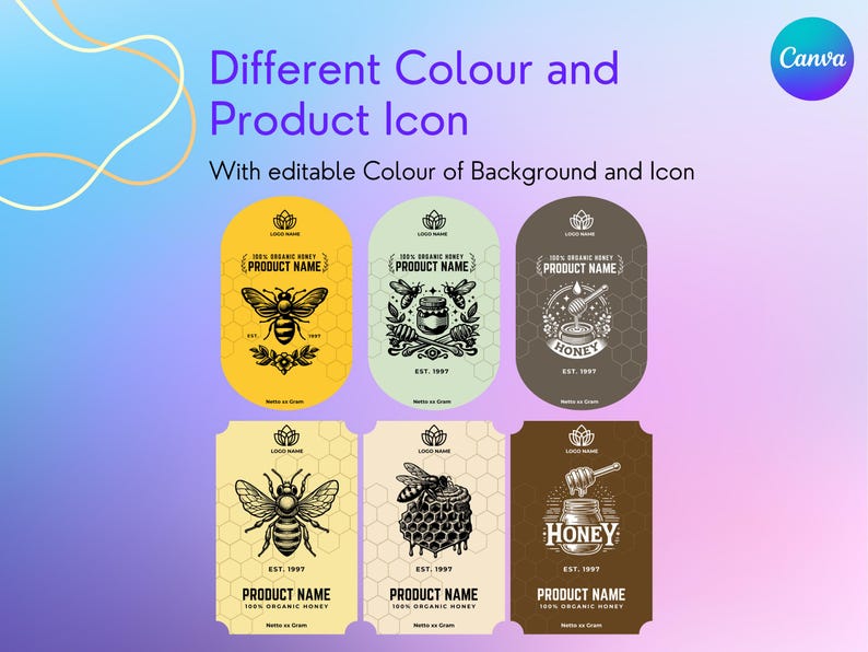 Portrait Editable Honey Label, DIY Label Template, DIY Label Sticker ...