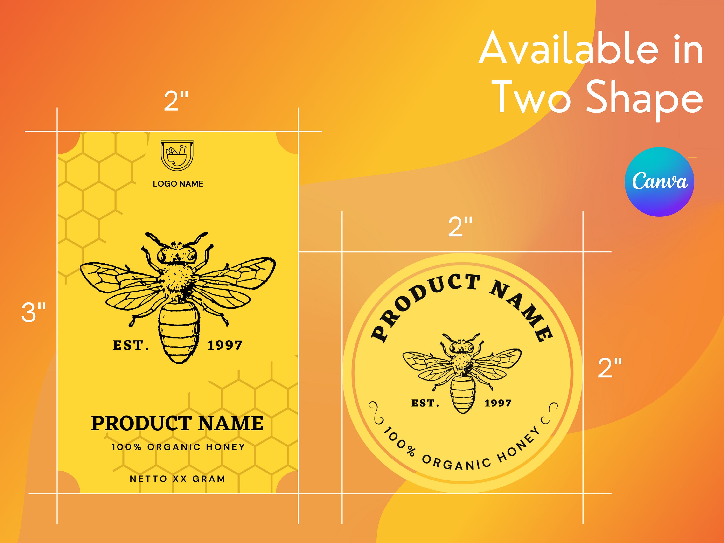 Portrait Editable Honey Label, DIY Label Template, DIY Label Sticker ...