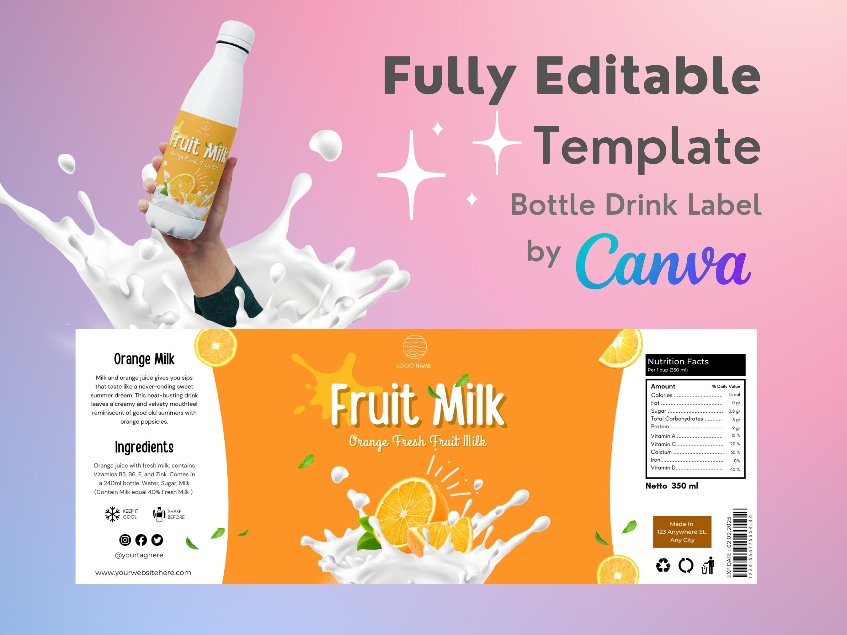 Drink Label Template, Sport Drink Label Template, Healthy Drink Label ...