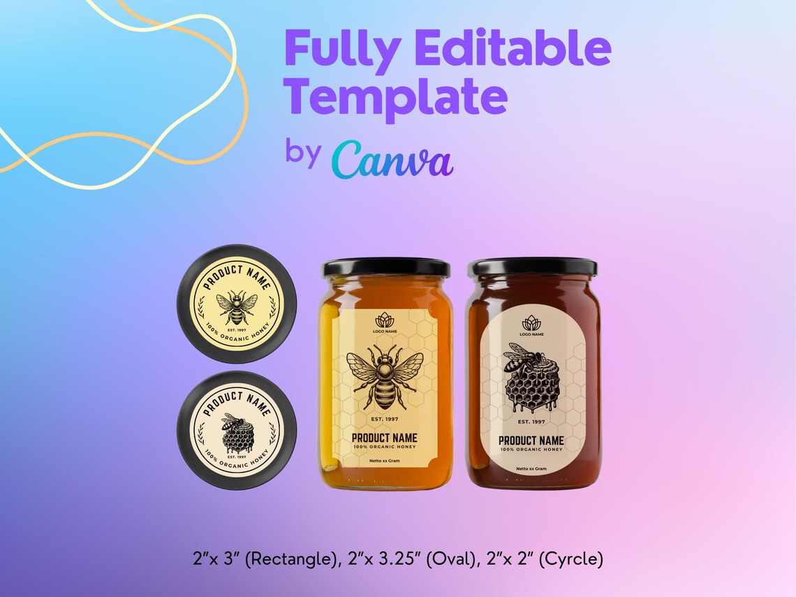 Portrait Editable Honey Label, DIY Label Template, DIY Label Sticker ...