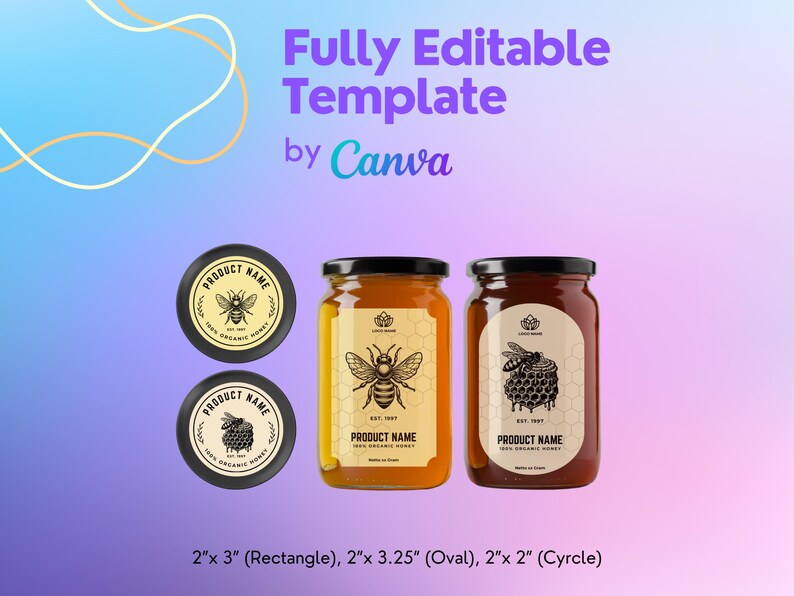 Portrait Editable Honey Label, DIY Label Template, DIY Label Sticker ...