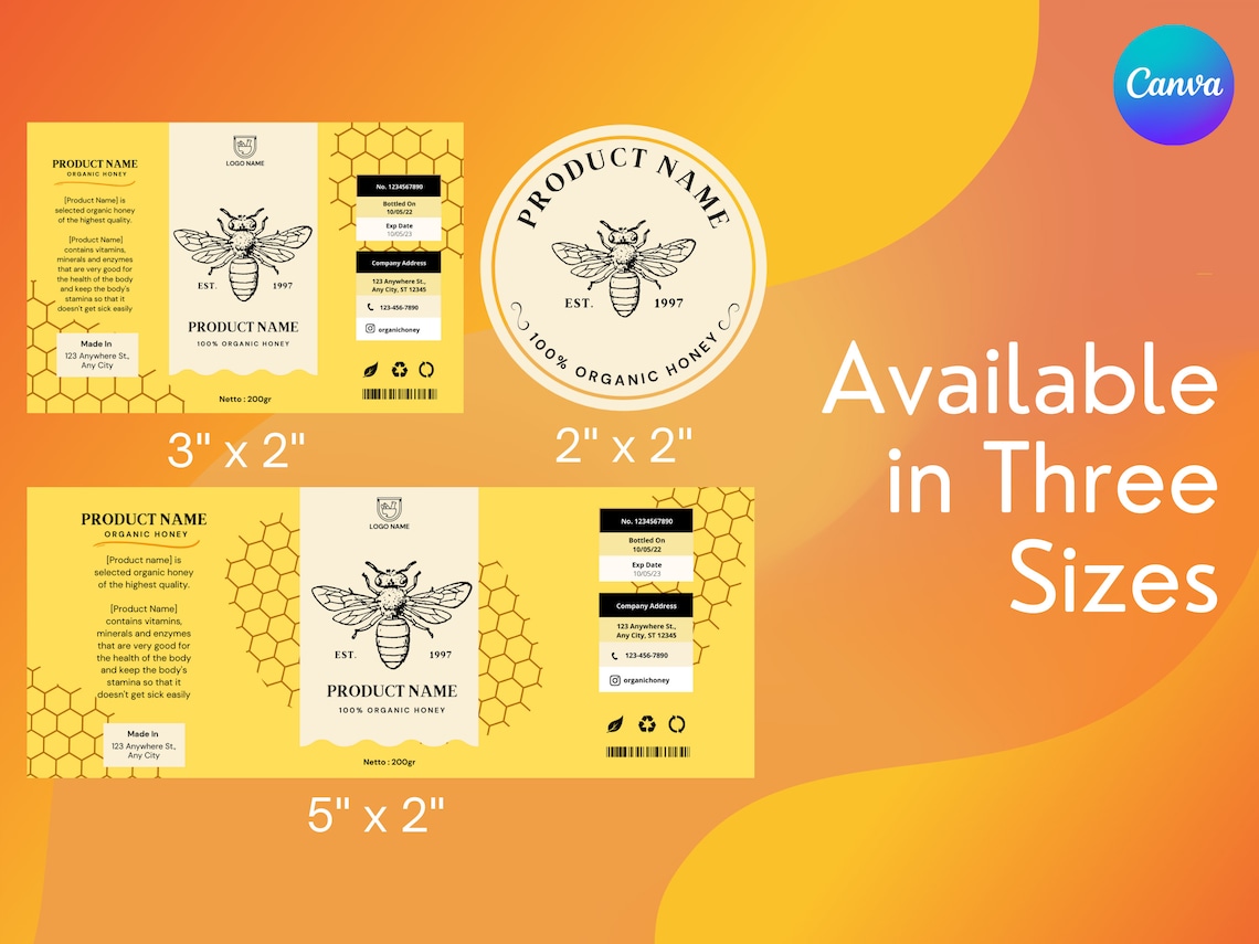 Landscape Editable Honey Label, DIY Label Template, DIY Label Sticker ...