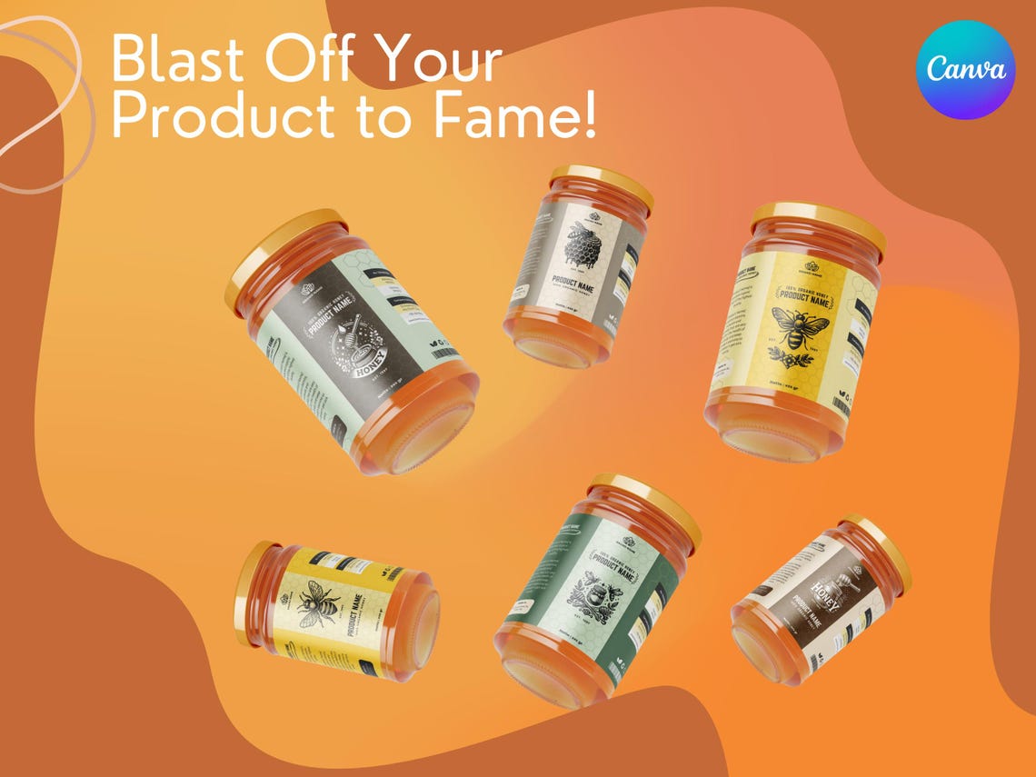 Landscape Editable Honey Label, DIY Label Template, DIY Label Sticker ...