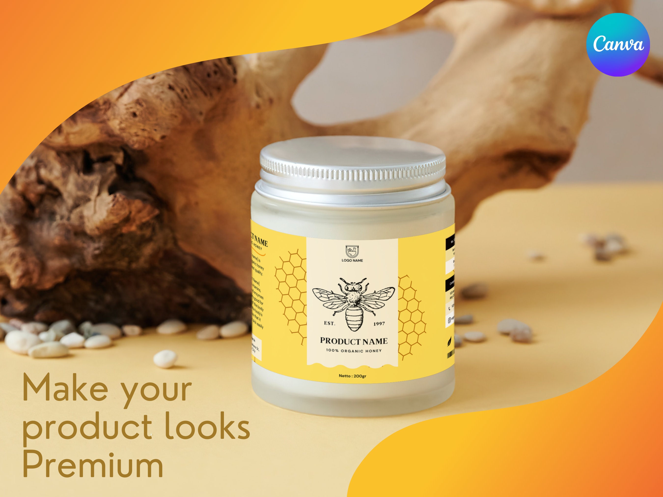 Landscape Editable Honey Label, DIY Label Template, DIY Label Sticker ...