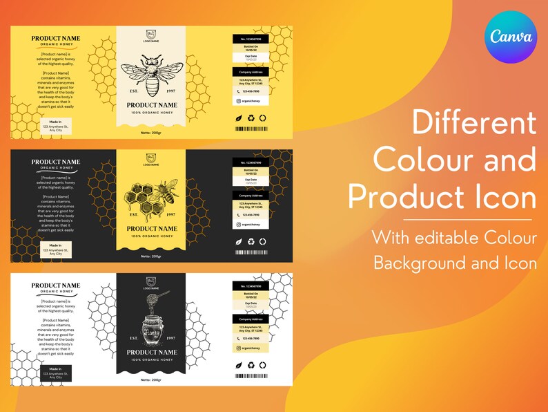 Landscape Editable Honey Label, DIY Label Template, DIY Label Sticker ...