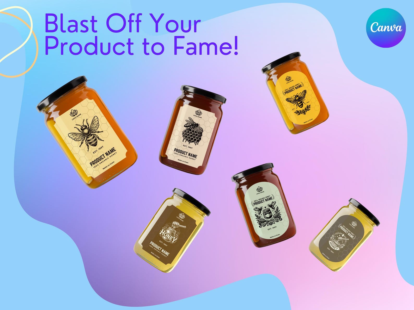Portrait Editable Honey Label, DIY Label Template, DIY Label Sticker ...