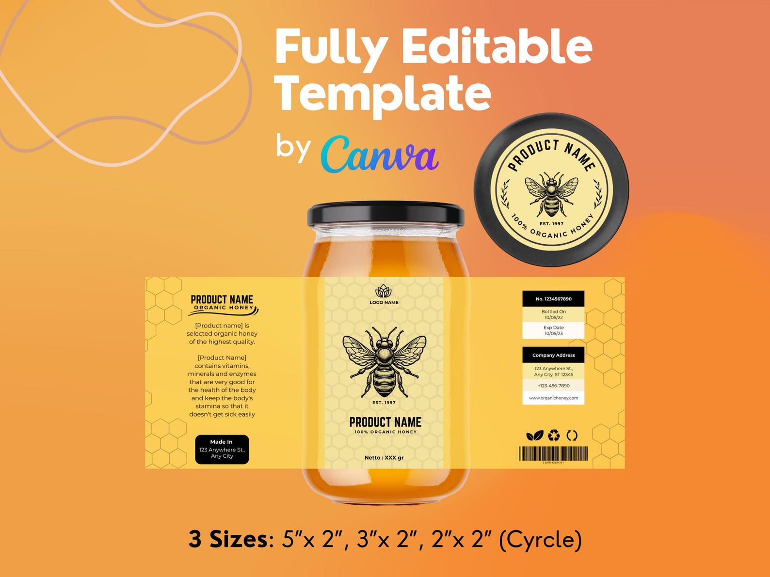 Landscape Editable Honey Label, DIY Label Template, DIY Label Sticker ...