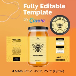 Landscape Editable Honey Label, DIY Label Template, DIY Label Sticker ...