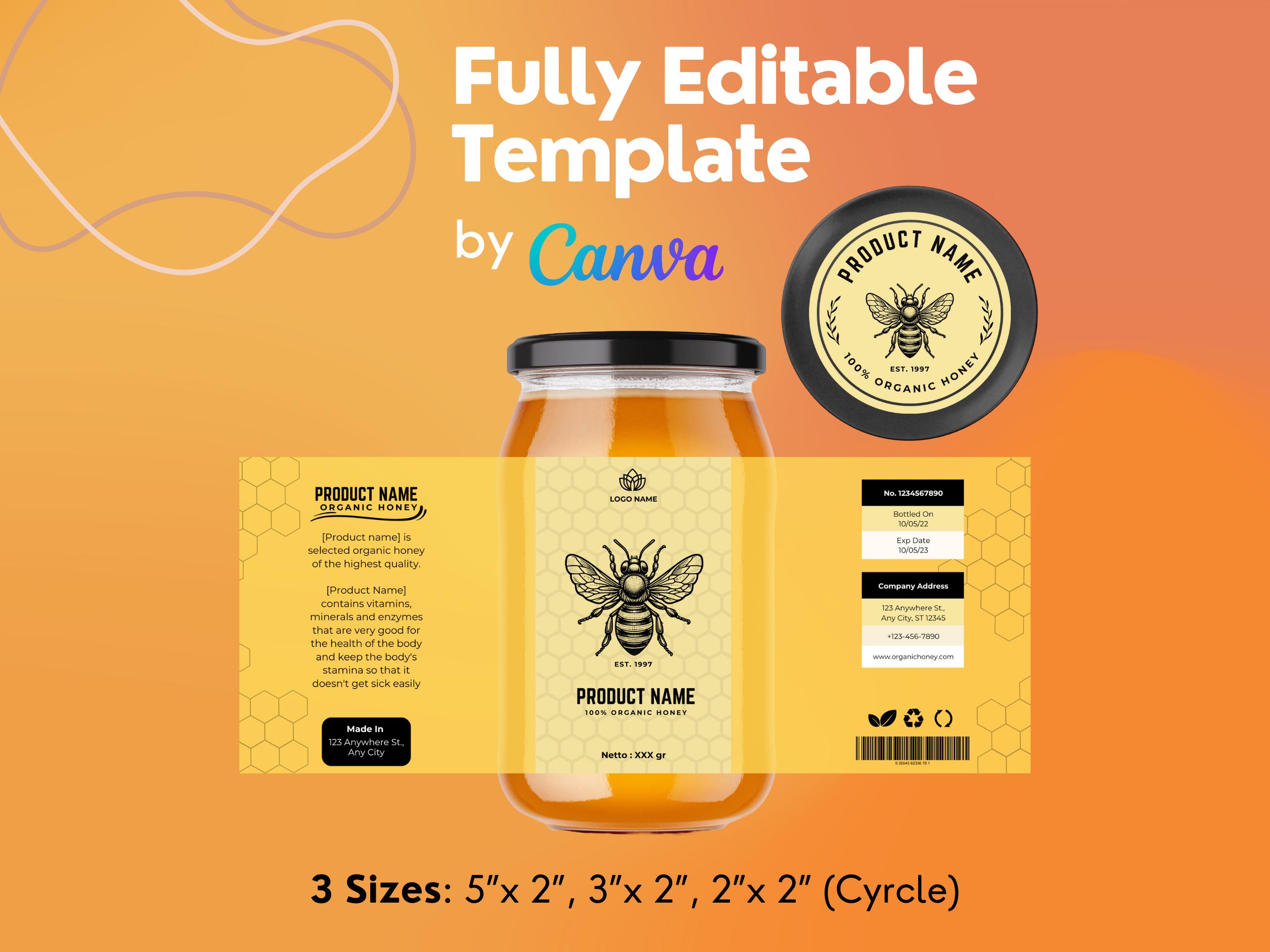 Landscape Editable Honey Label, DIY Label Template, DIY Label Sticker ...