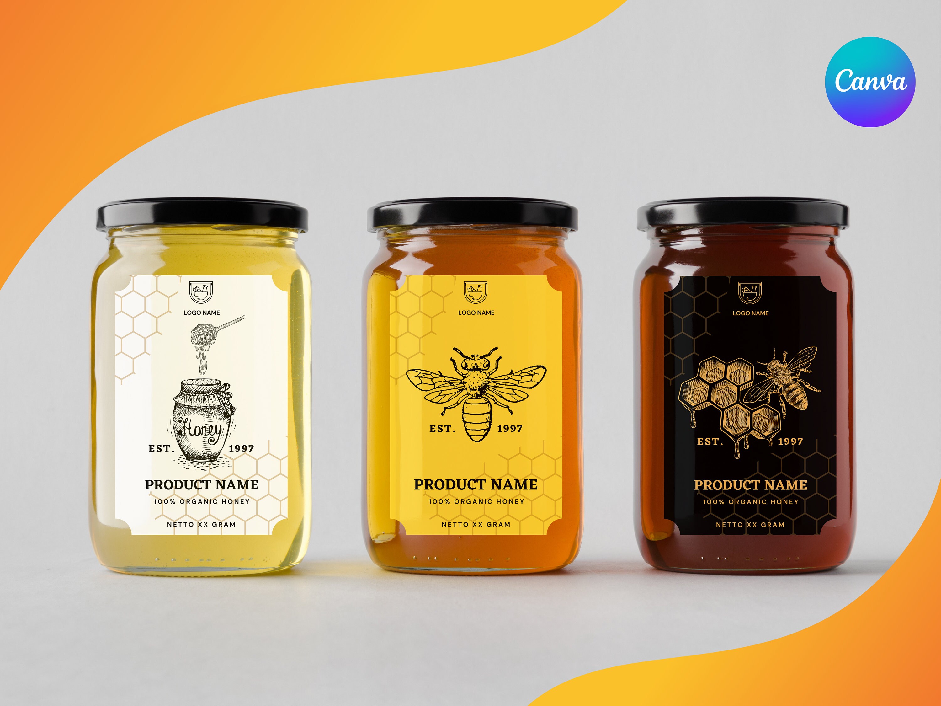 Portrait Editable Honey Label, DIY Label Template, DIY Label Sticker ...