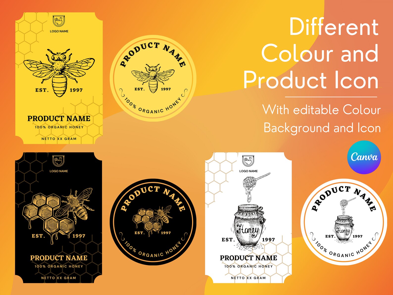 Portrait Editable Honey Label, DIY Label Template, DIY Label Sticker ...