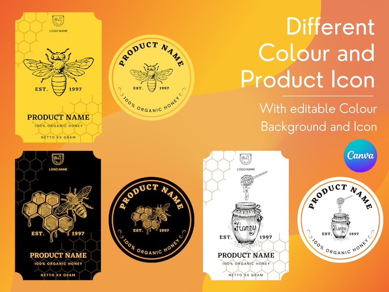 Portrait Editable Honey Label, DIY Label Template, DIY Label Sticker ...