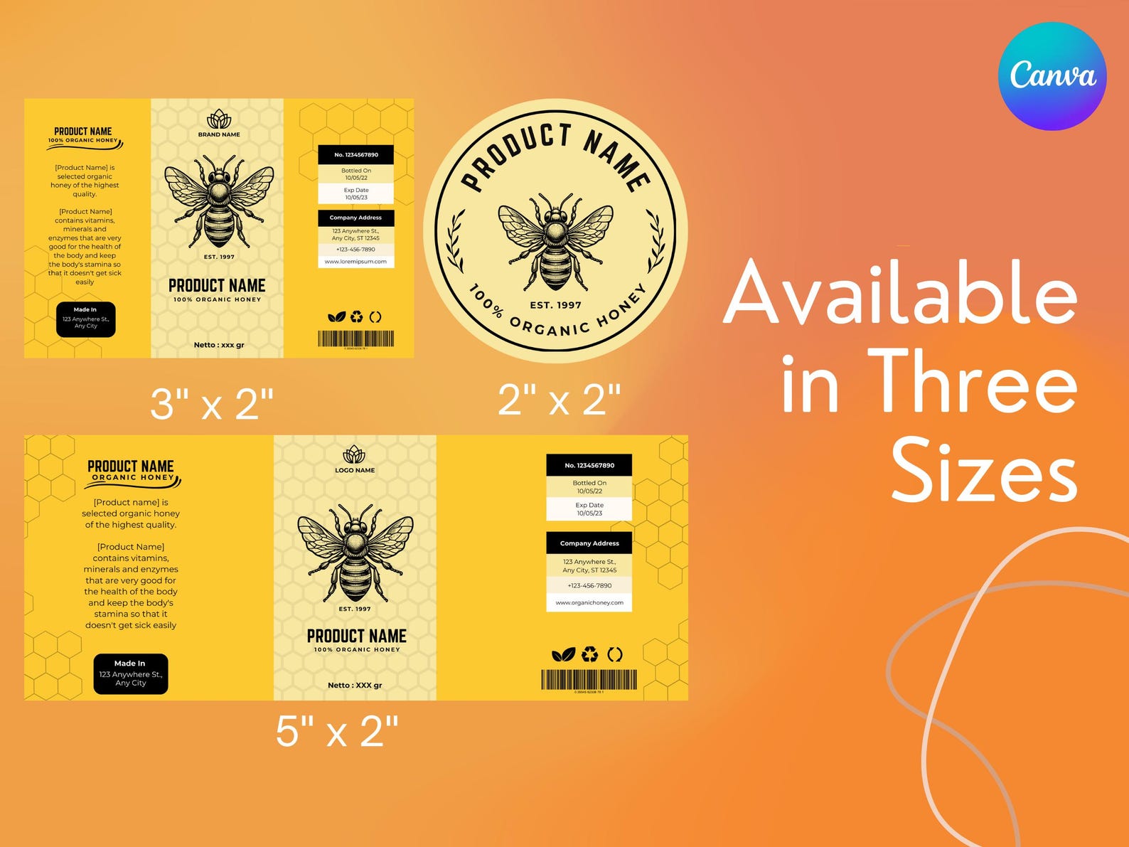 Landscape Editable Honey Label, DIY Label Template, DIY Label Sticker ...