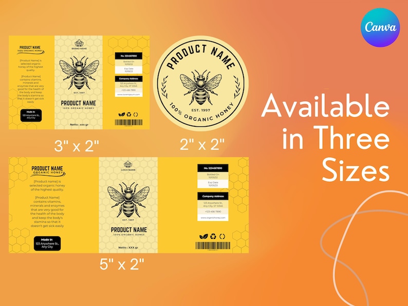 Landscape Editable Honey Label, DIY Label Template, DIY Label Sticker ...