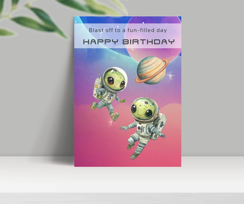 Printable Happy Birthday Card for Boy, Space Alien Happy Birthday Card ...