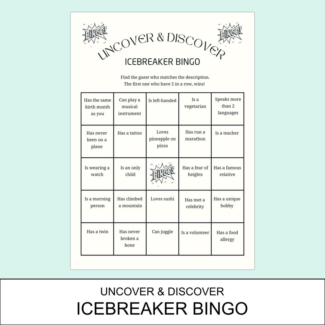 Icebreaker Bingo Game, Printable PDF for Team Building, Parties ...