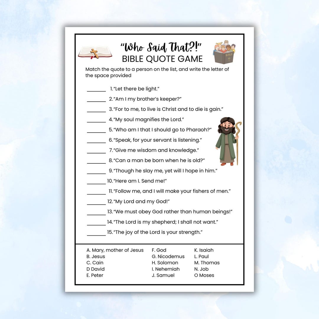 Bible Trivia Game. Who Said That? Bible Quote Game, Printable Bible ...