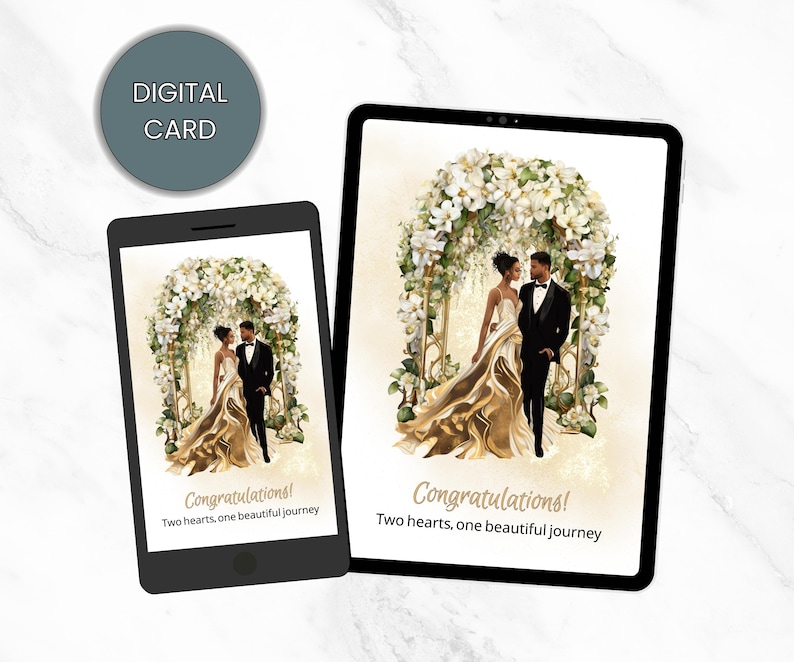 Printable Wedding Card, Bridal Couple Congratulations, Watercolor ...